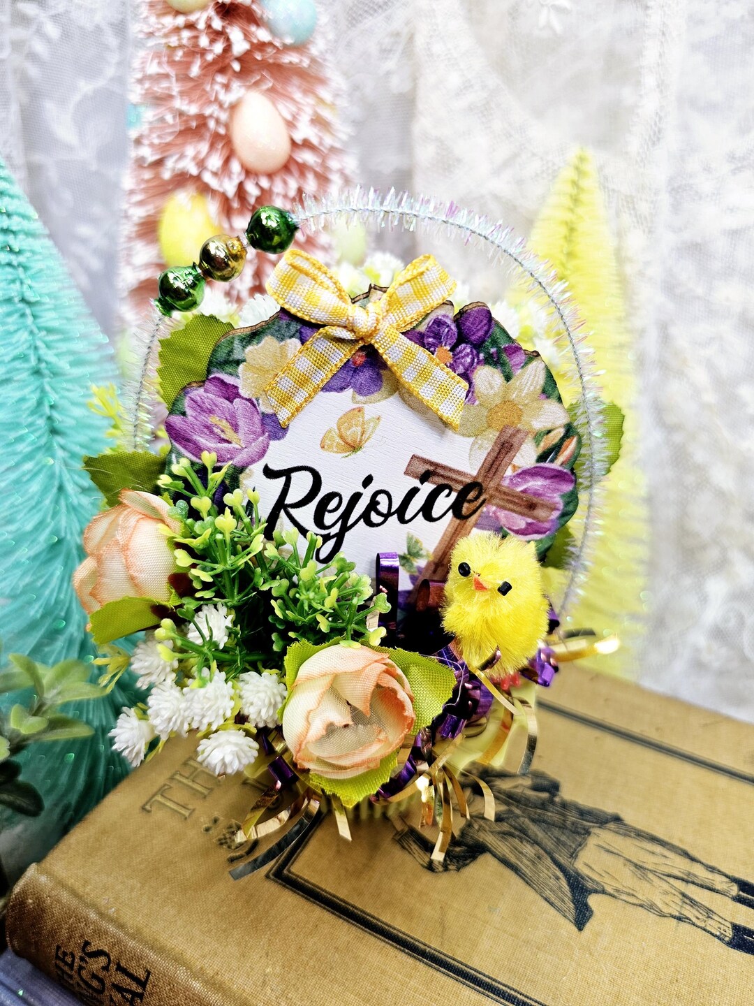 Vintage Happy Easter Christian Cross Rejoice Gift Decoration Decor ...