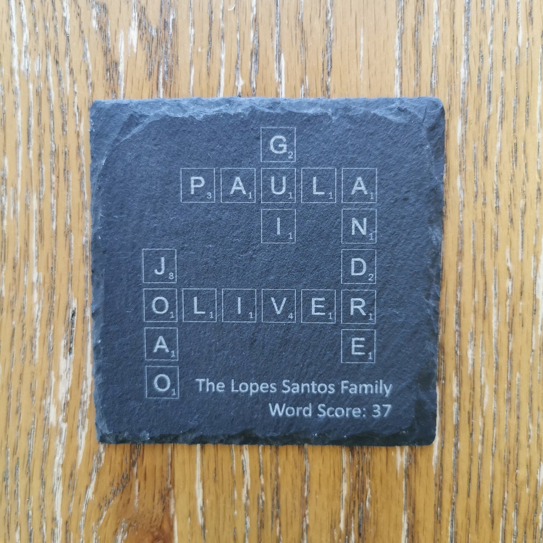 Personalised Slate Coaster Custom Family Scrabble Names - Birthday Gift ...