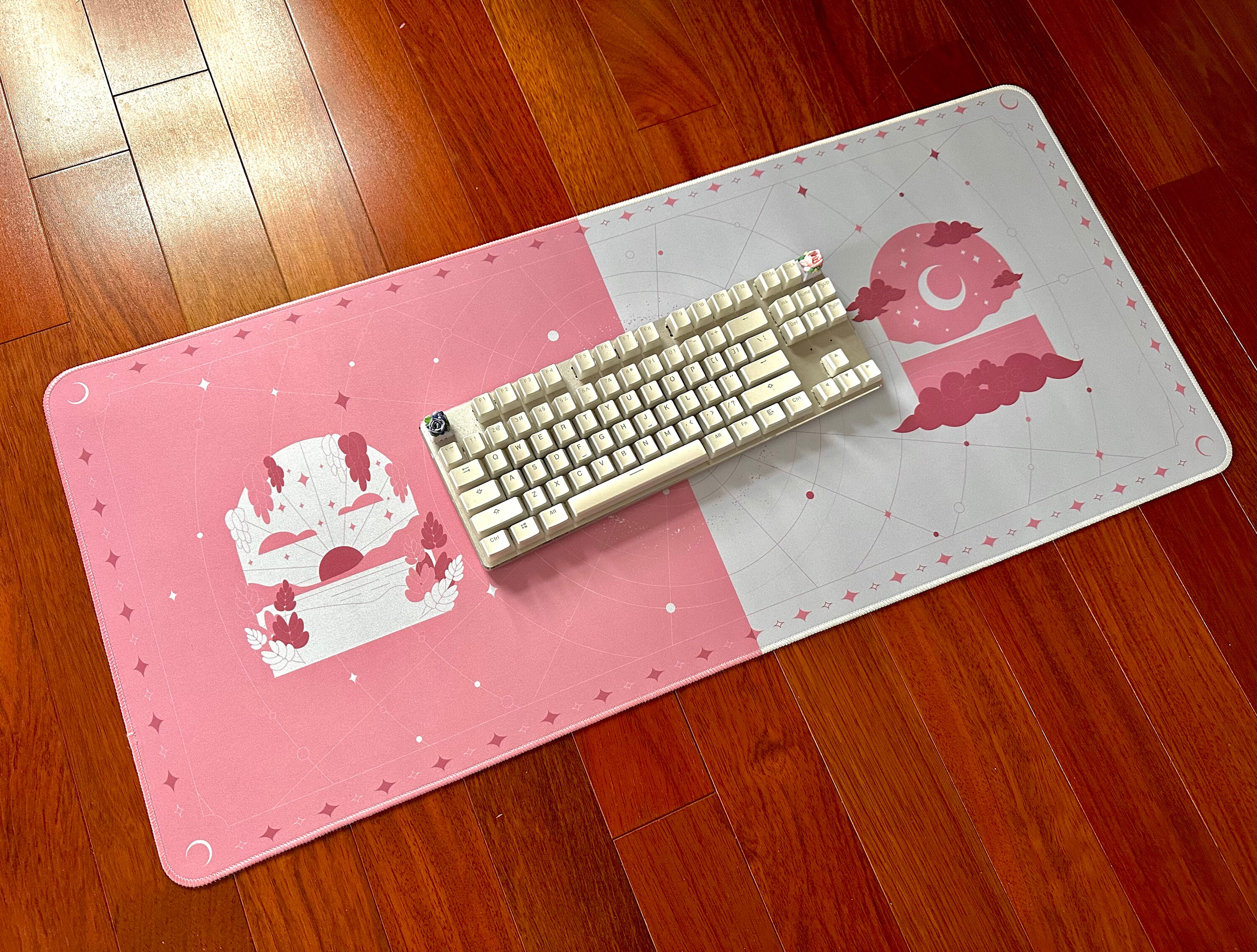Pink Themed Dawn & Dusk Deskmat Aesthetic Large Celestial Deskmat for ...