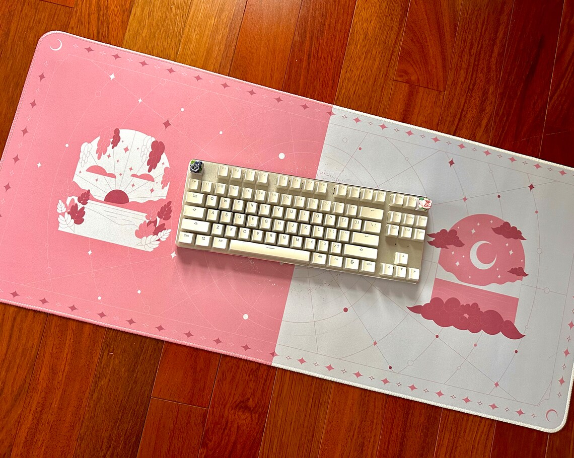 Pink Themed Dawn & Dusk Deskmat Aesthetic Large Celestial Deskmat for ...