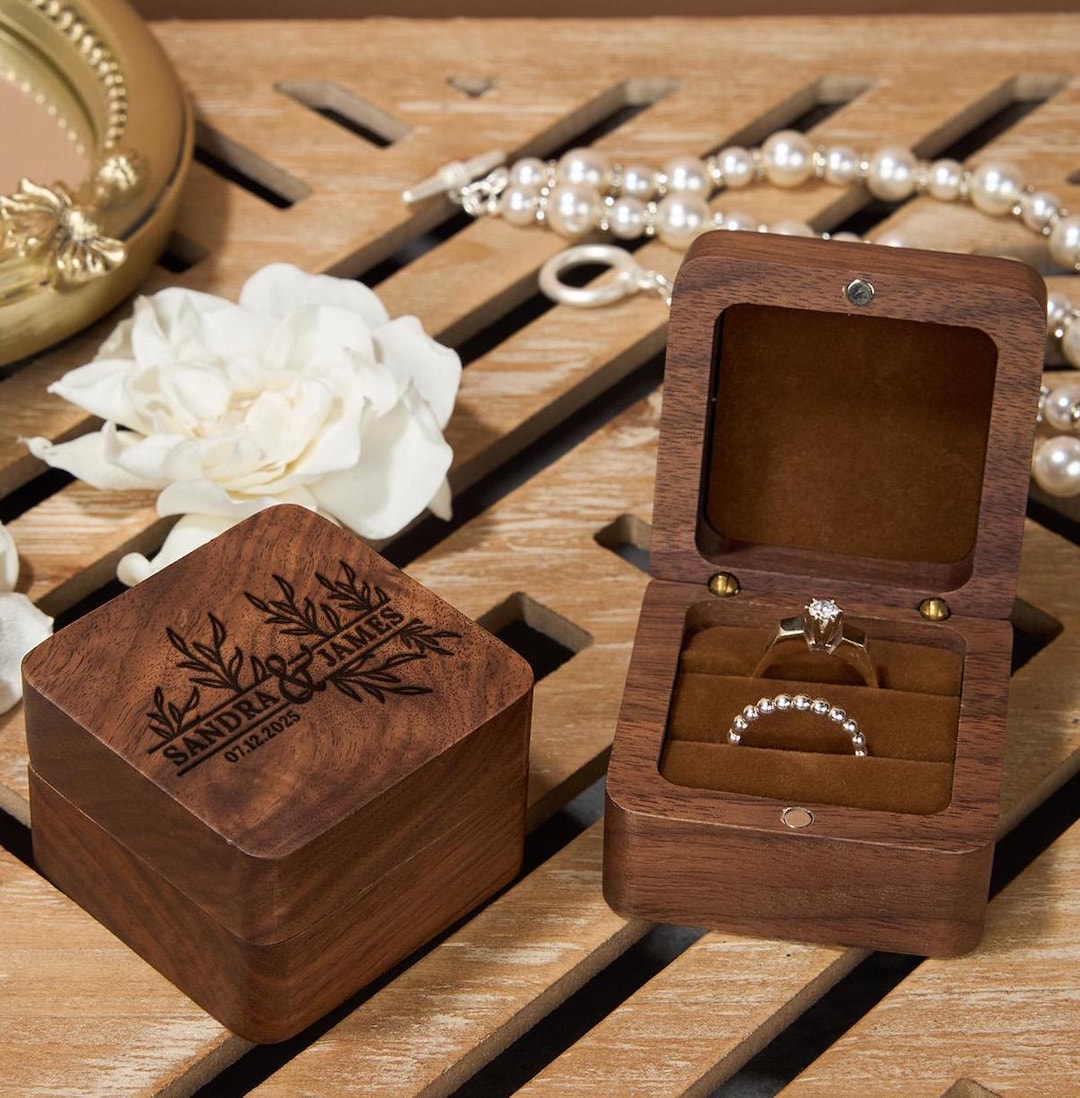 Personalized Engraved Engagement Ring Box, Custom Wooden Wedding ...