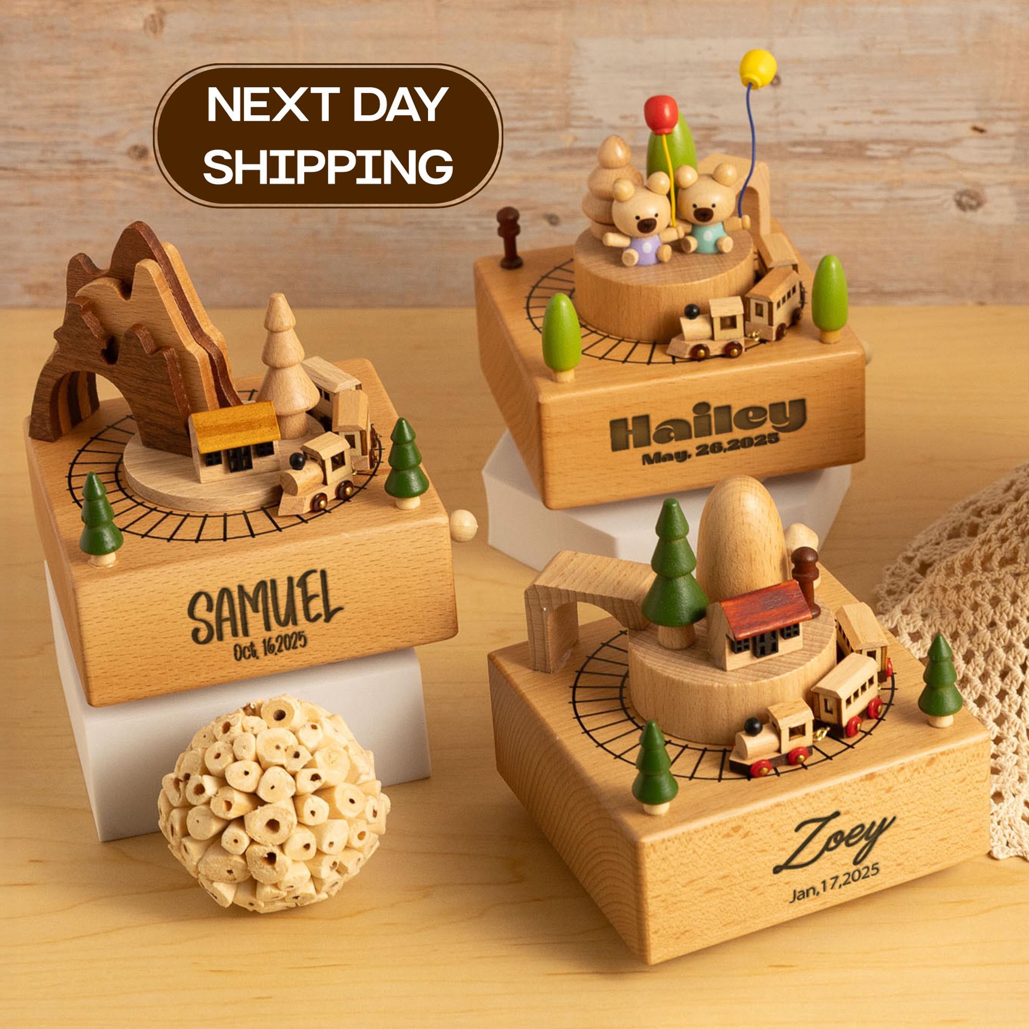 Personalized Wooden Train Music Box, New Mom Gift, New Baby Gift ...