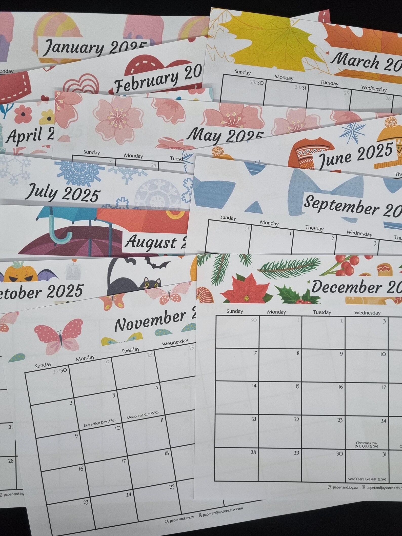 Monthly 2025 Calendar With Fridge Magnets. Southern Hemisphere Calendar ...