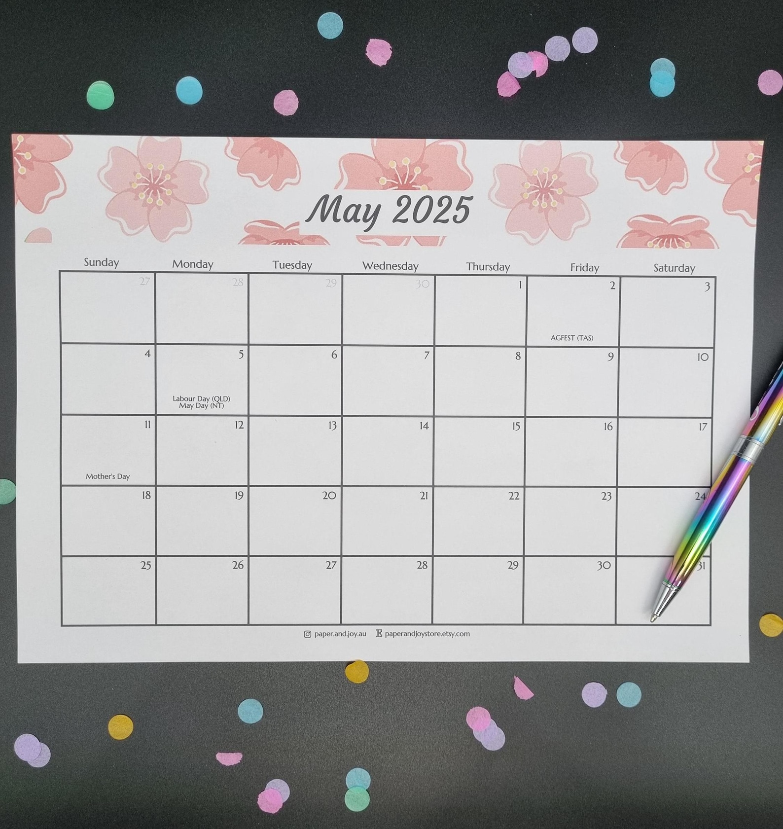 Monthly 2025 Calendar With Fridge Magnets. Southern Hemisphere Calendar ...