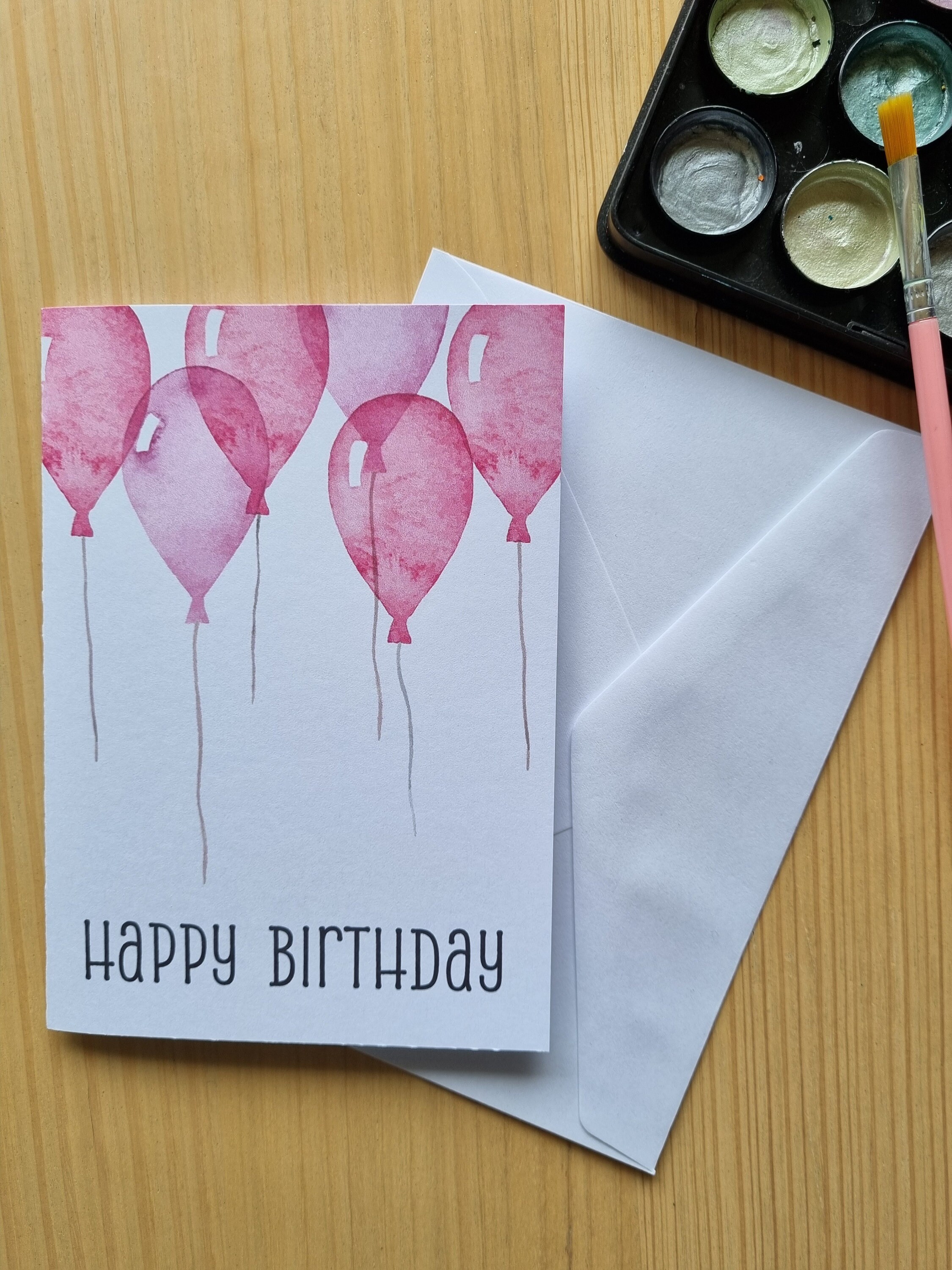 Watercolour Balloons Birthday Greeting Card Pink Version - Etsy