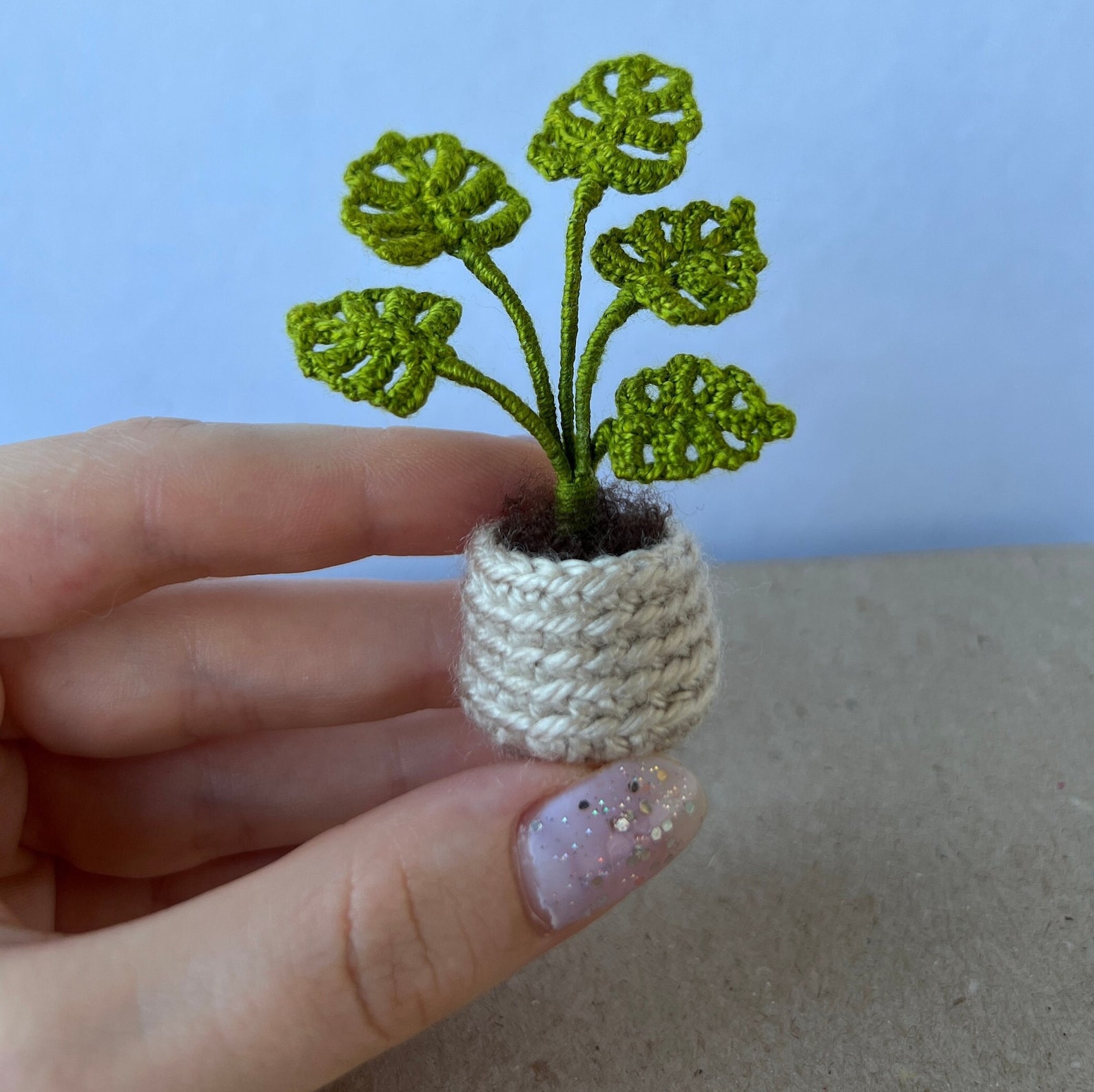 Miniature Monstera Plant,crochet Monstera,tiny Crochet Mushrooms ...