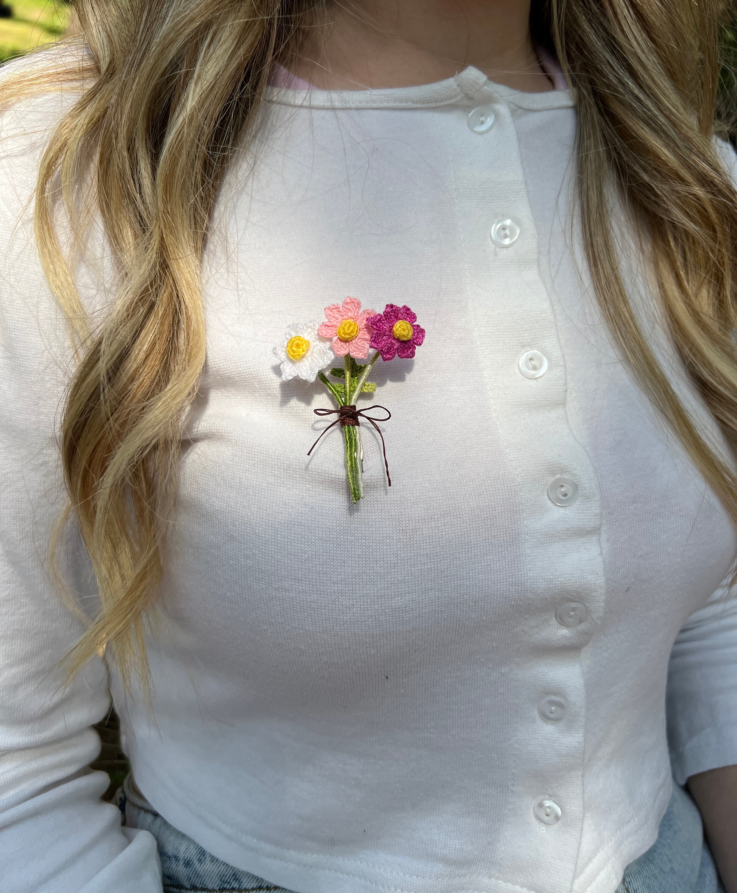 Crochet Flowers Brooch Miniature Flower Crochet Bouquet - Etsy UK