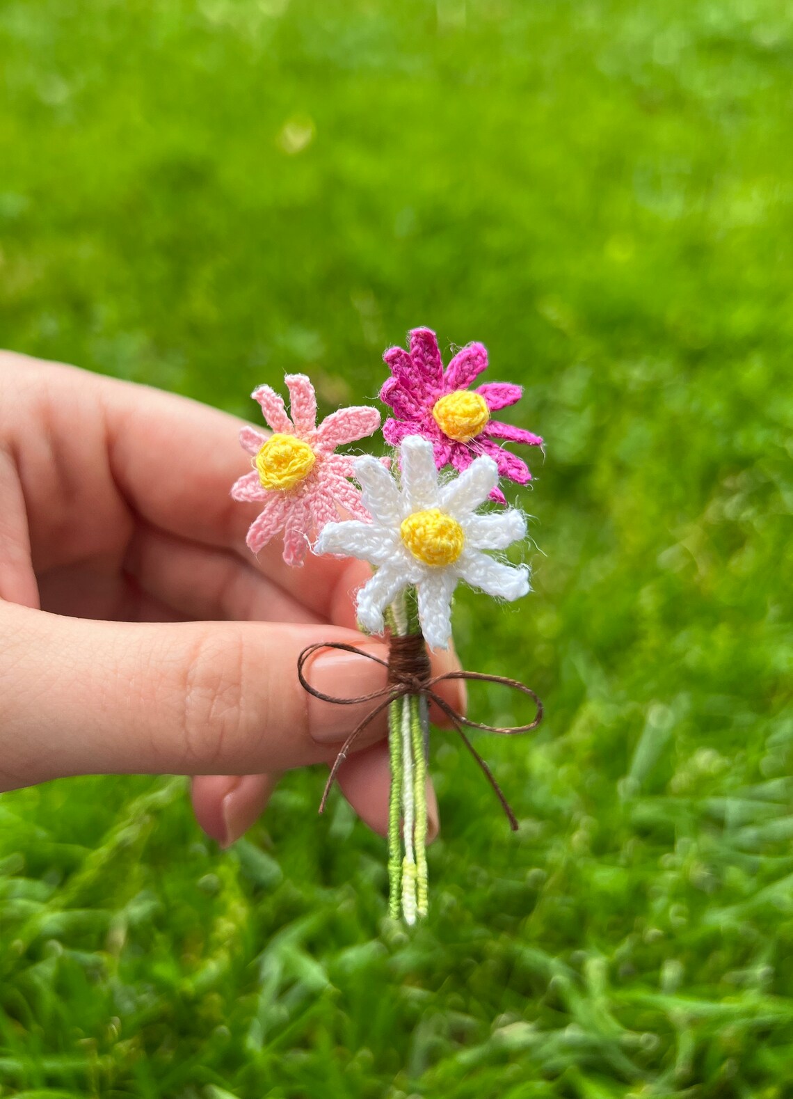 Crochet Flowers Brooch Miniature Flower Crochet Bouquet - Etsy UK