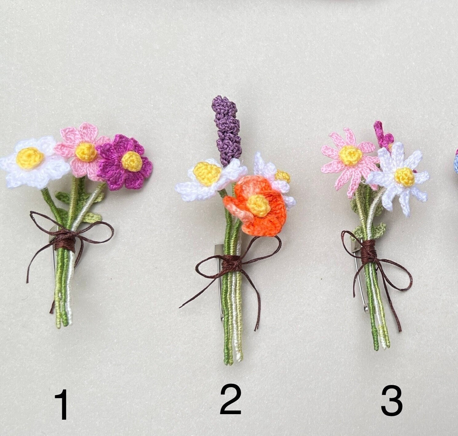 Crochet Flowers Brooch Miniature Flower Crochet Bouquet - Etsy