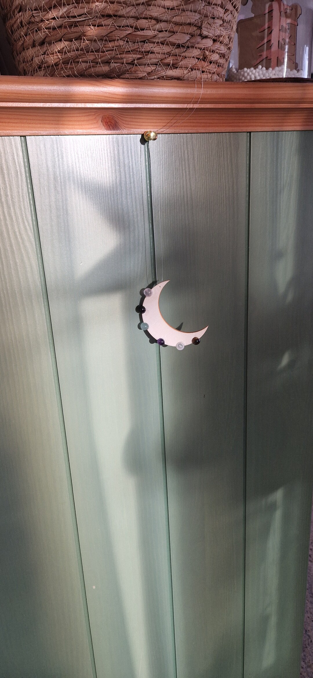 Wooden Moon, Moon Hanger, Crescent Moon, Gift, Decoration, Gemstones ...