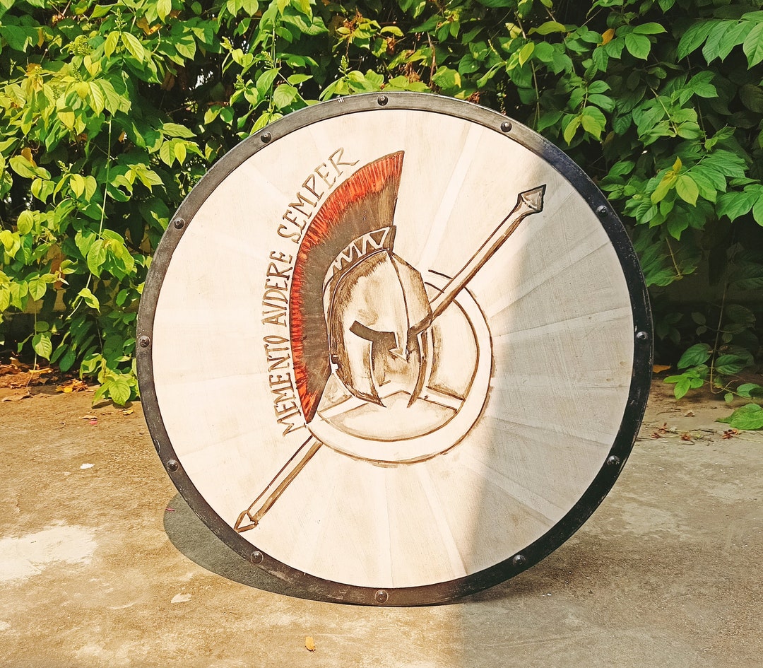 Memento Audere Semper Wooden Spartan Shield Spartacus 300 Costume Prop ...