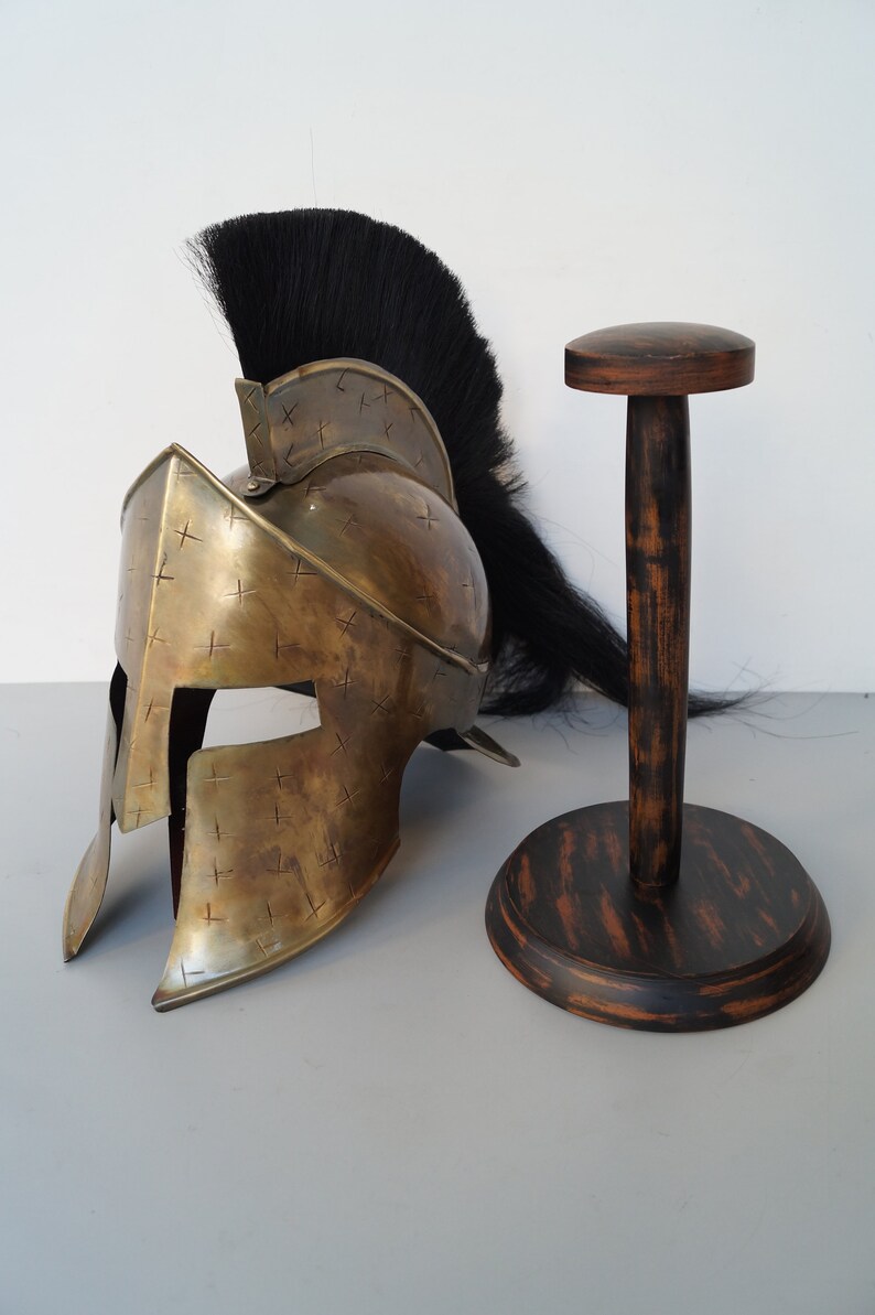 Spartan Helmet With Wooden Display Stand 300 King Leonidas - Etsy