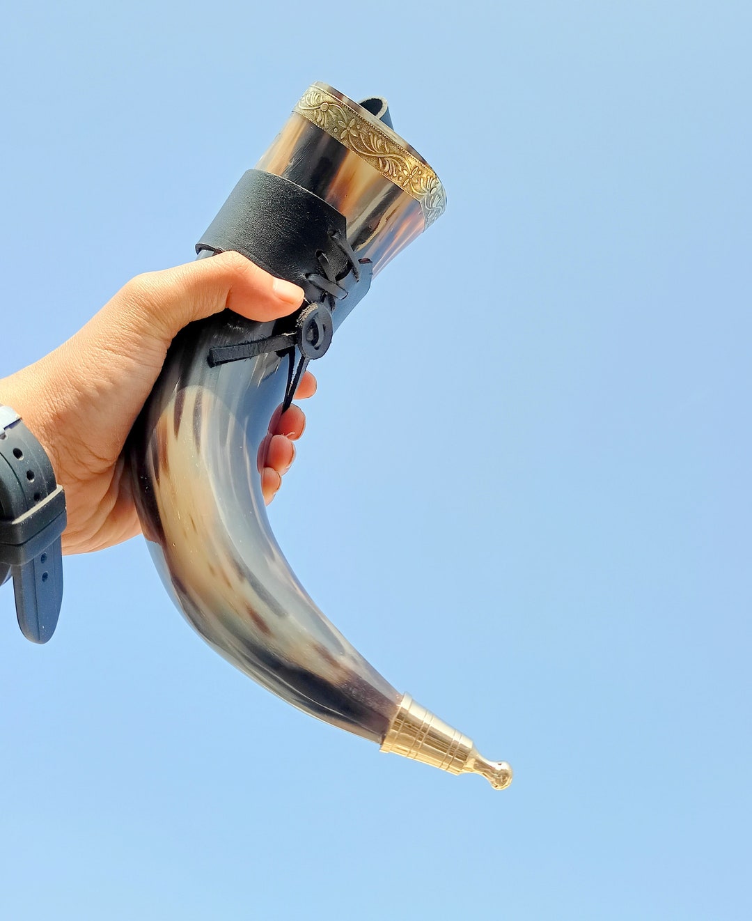 Viking Ox Horn Mug With Leather Holster: Norse Drinking Cup - Etsy