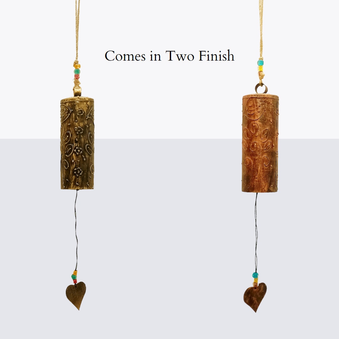 Tibetan Temple Rustic Metal Bells Set of Two Wind Heart Chimes Handmade ...