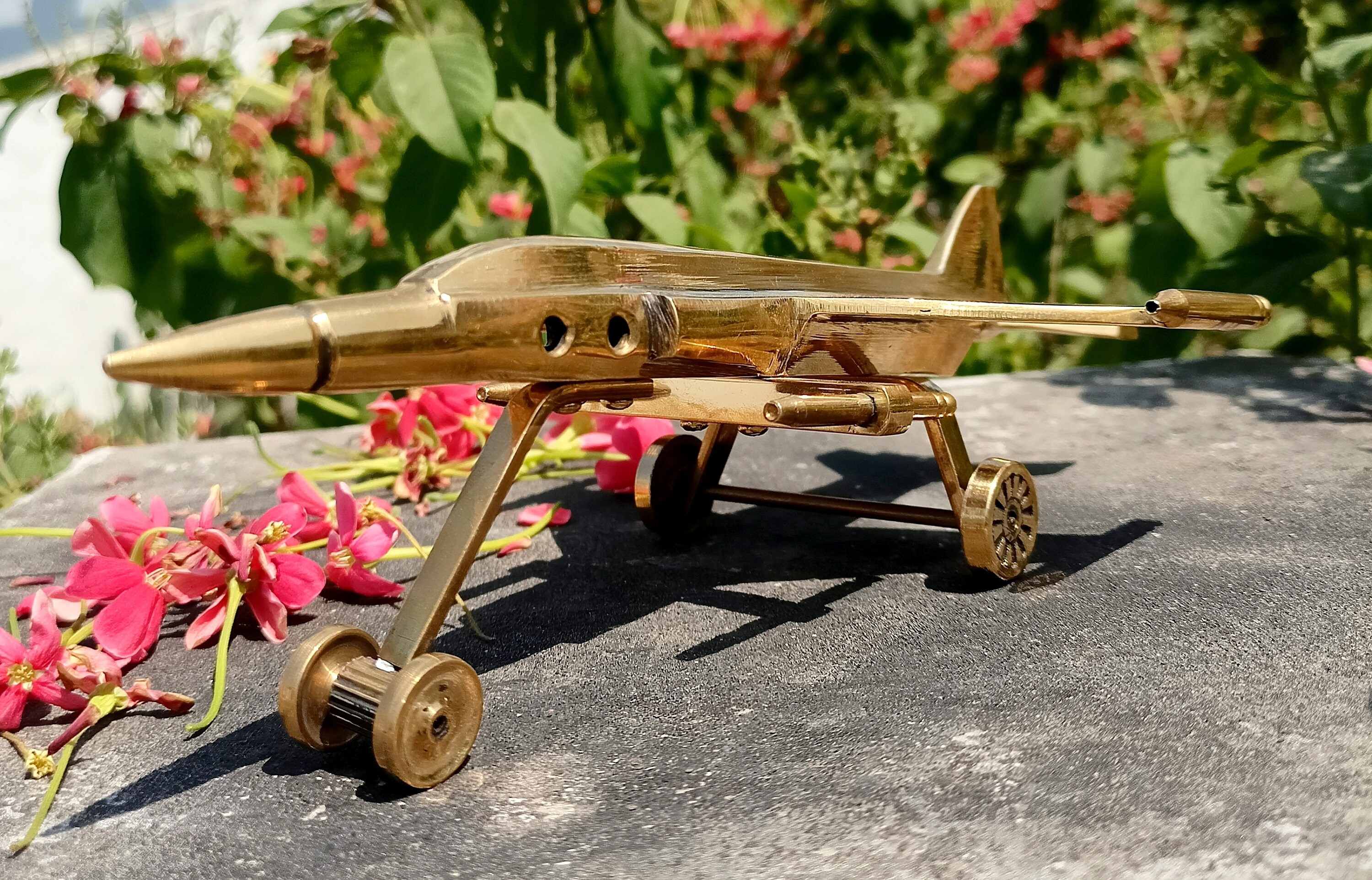 Brass Jet Airplane Figurine Metal Aircraft Model Unique Desk Decor ...