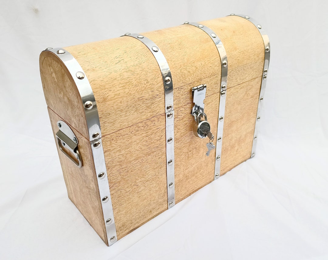 Large Wooden Pirate Treasure Chest - Lockable Kids Keepsake Box With ...