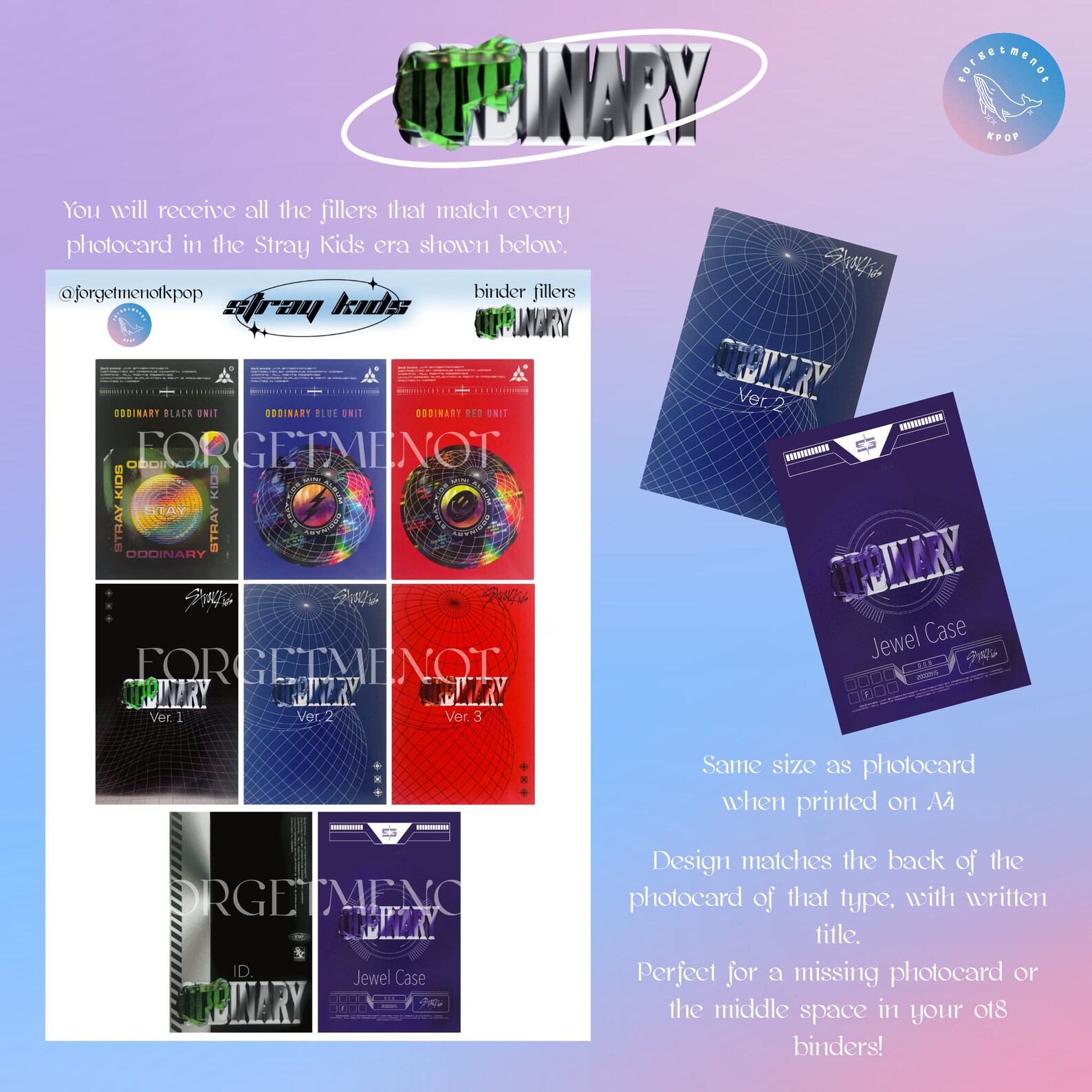 Stray Kids Oddinary Album Photocards Kpop Binder Filler Placeholder ...