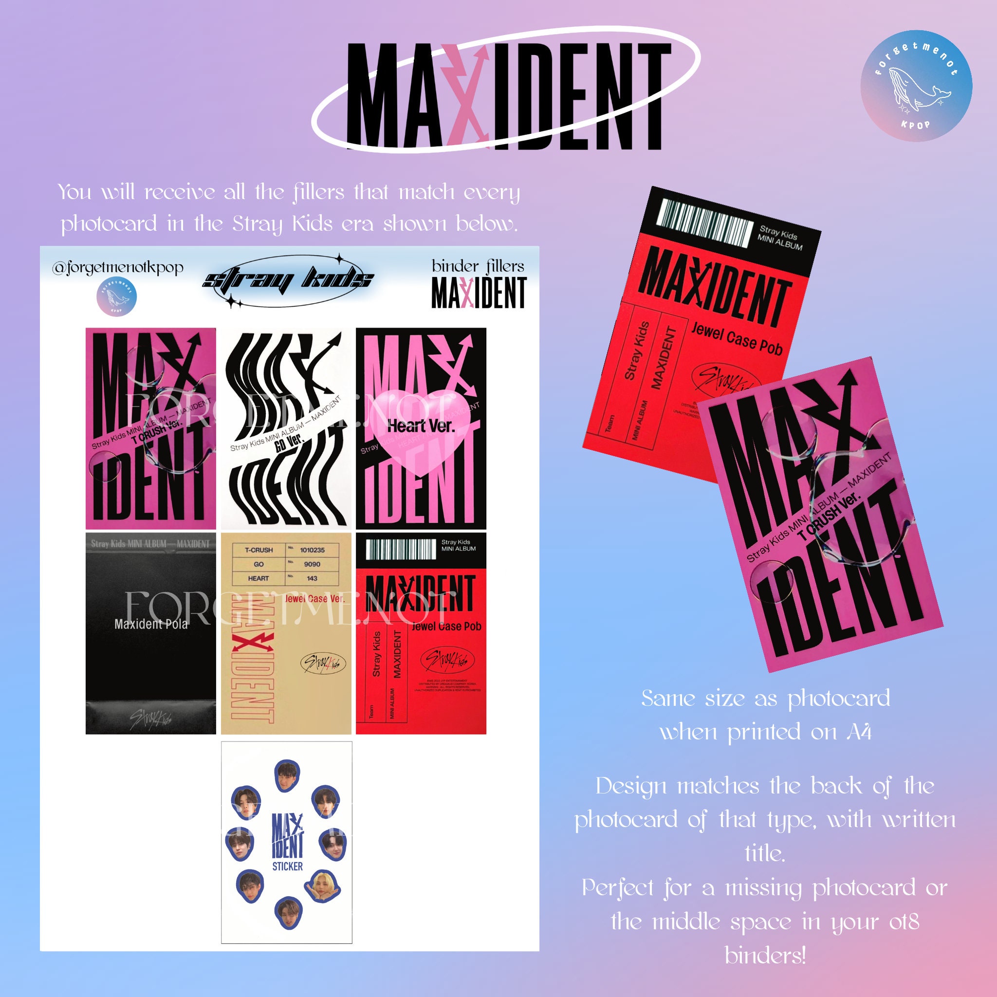 Stray Kids Maxident Album Photocards Kpop Binder Filler Placeholder ...
