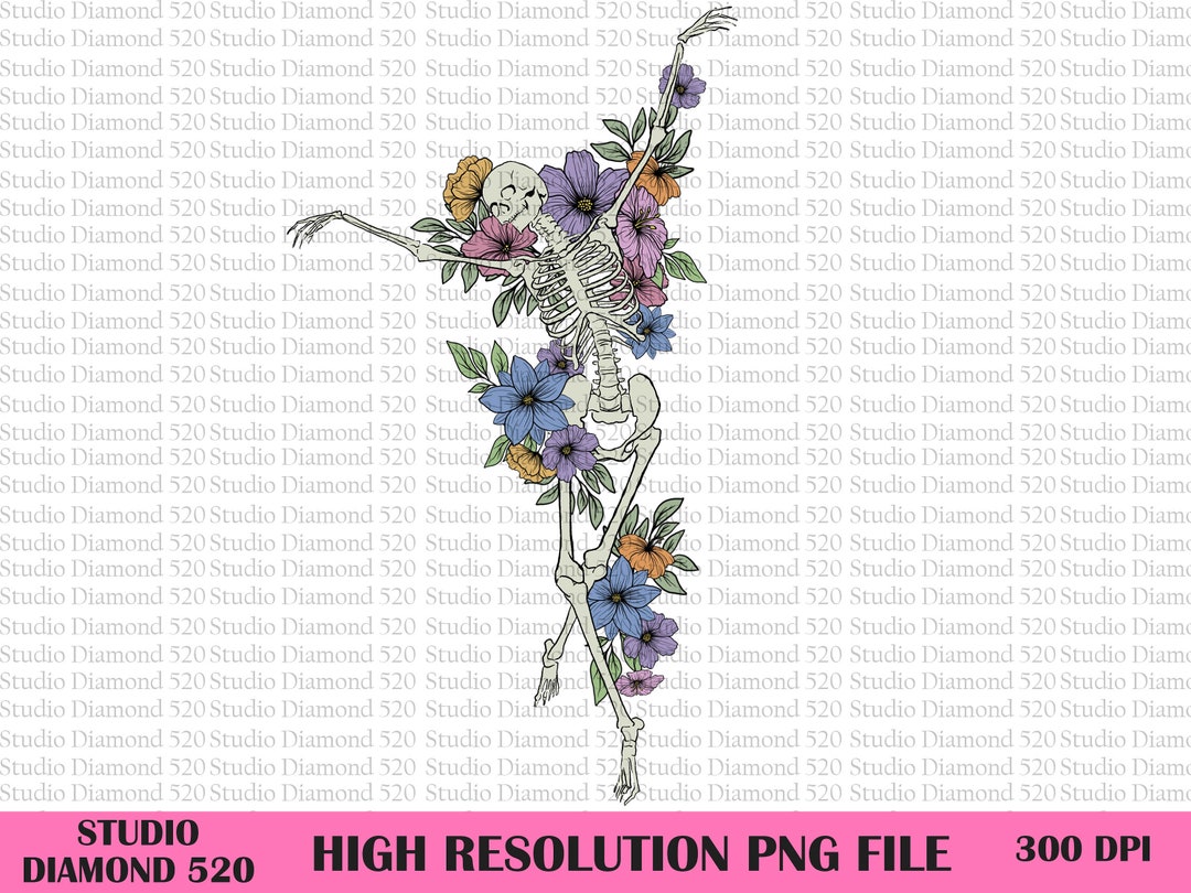 Dancing Skeleton Flower Hippie Boho Png, Romantic Floral Skeleton ...