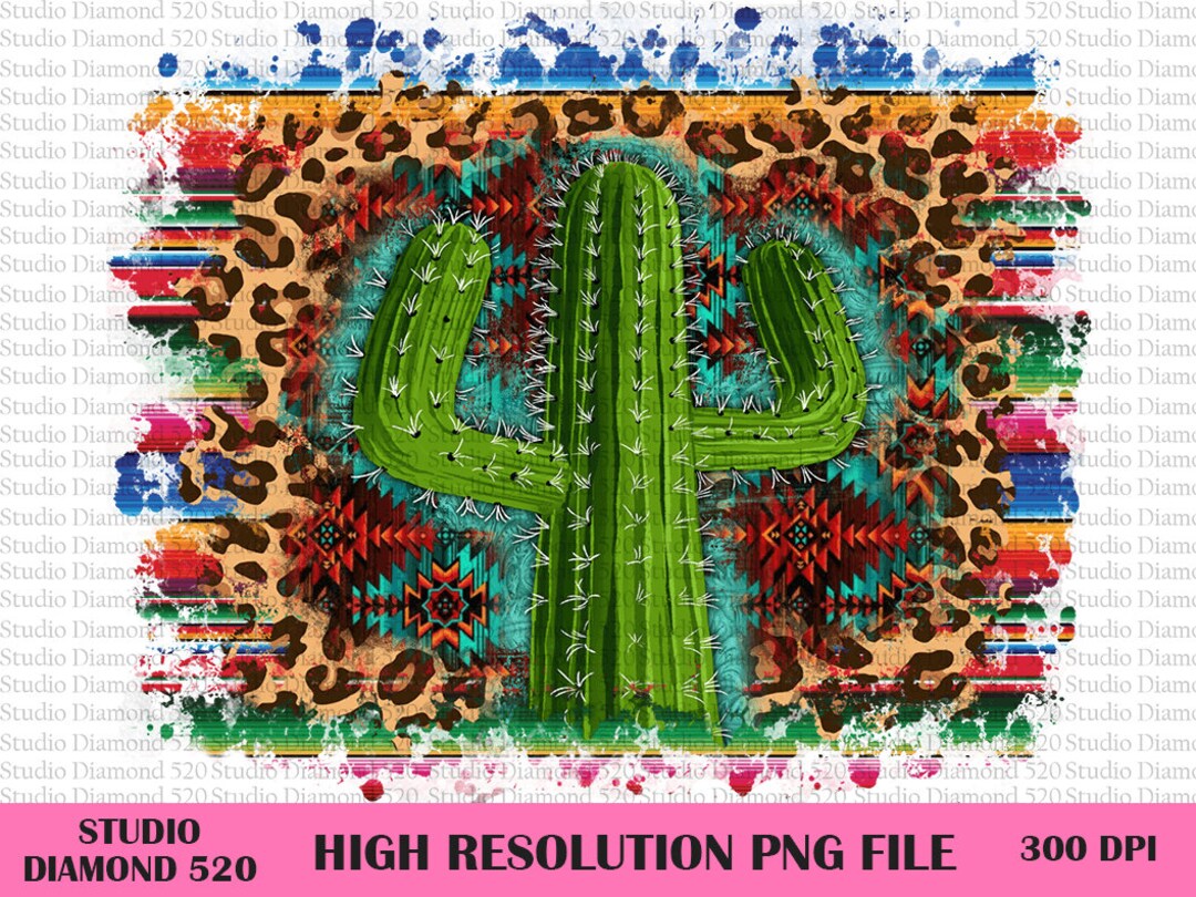 Cactus Serape Aztec Leopard Turquoise Tooled Leather PNG, Western ...