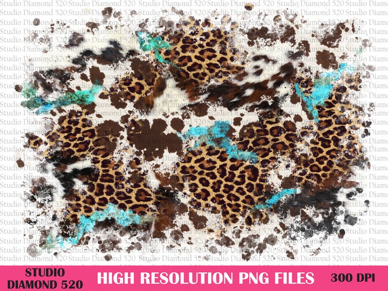 Cowhide Leopard Turquoise Background PNG, Western Distressed Cow Fur ...