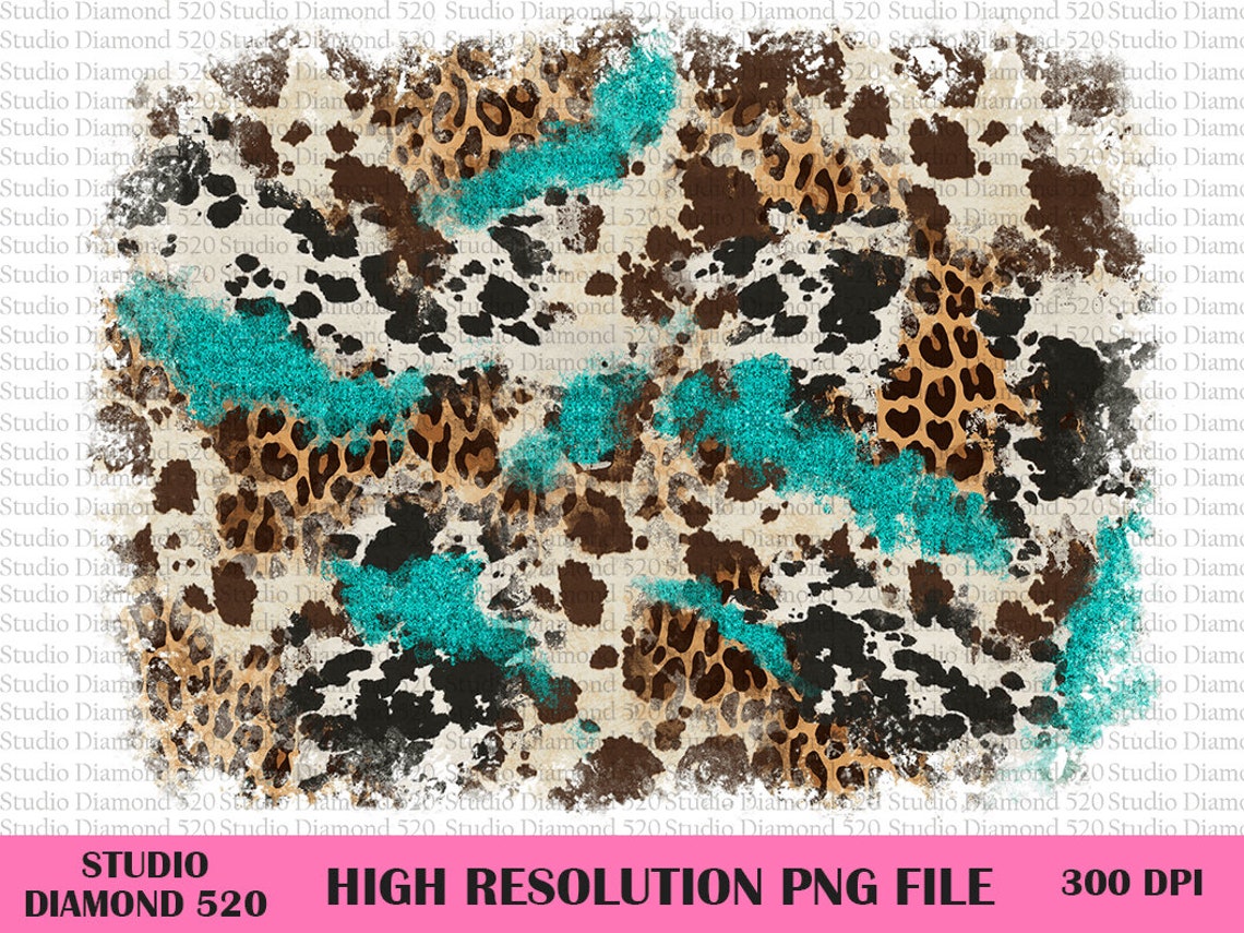 Cowhide Turquoise Glitter Leopard Western Background Png - Etsy