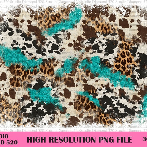 Cowhide Leopard Turquoise Glitter Background PNG Sublimation - Etsy