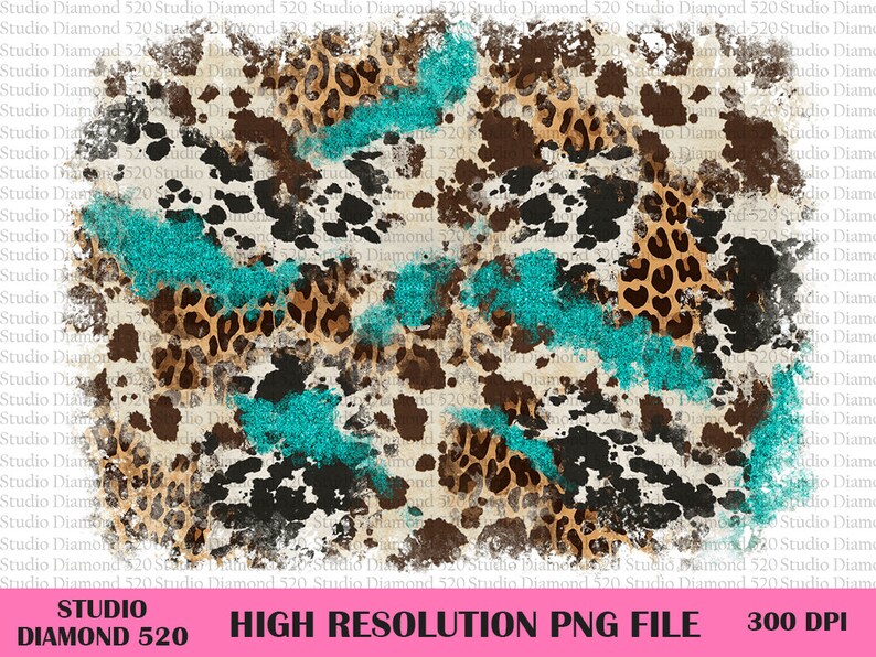 Cowhide Turquoise Glitter Leopard Western Background Png - Etsy