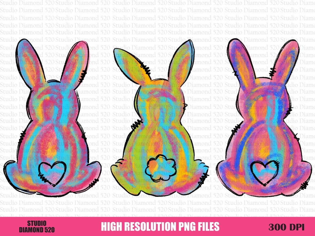 Chalk Hand Drawn Colorful Easter Bunnies Png, Easter Bunny Sublimation ...