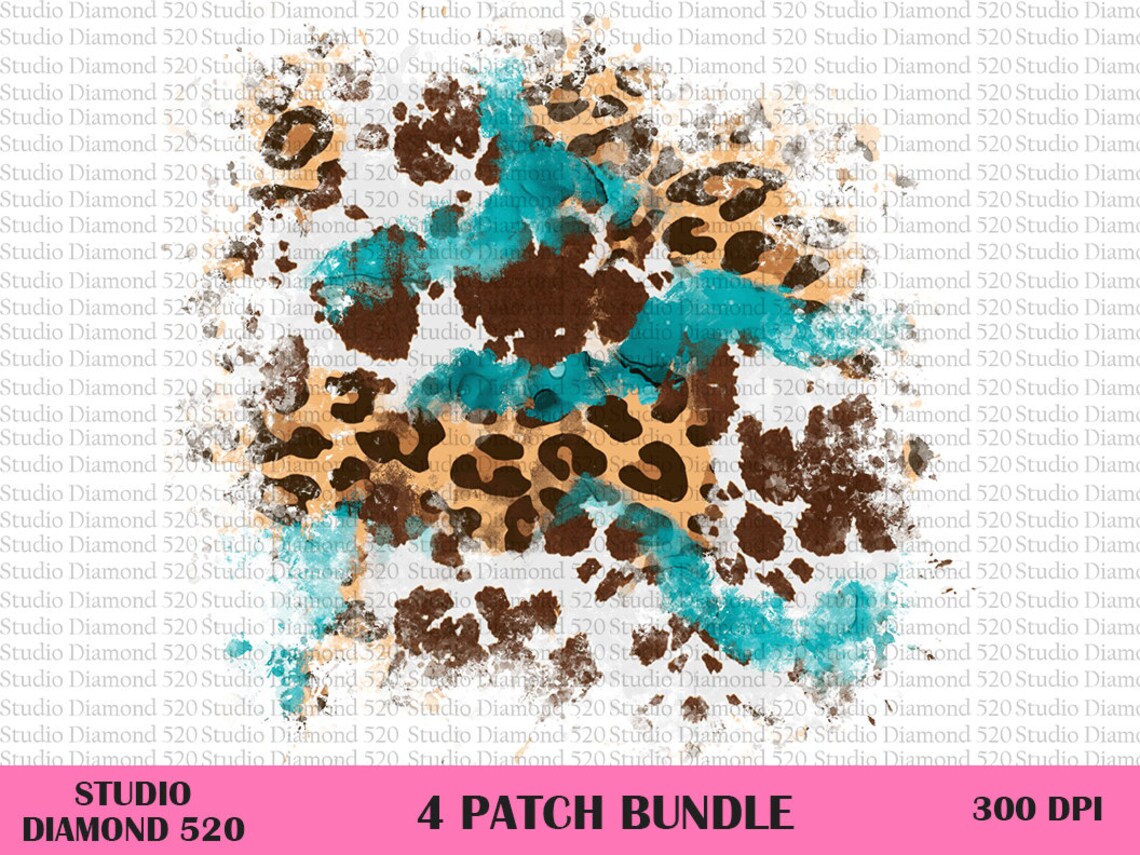 Cowhide Leopard Turquoise Glitter Patch Bundle Png, Distressed Western ...