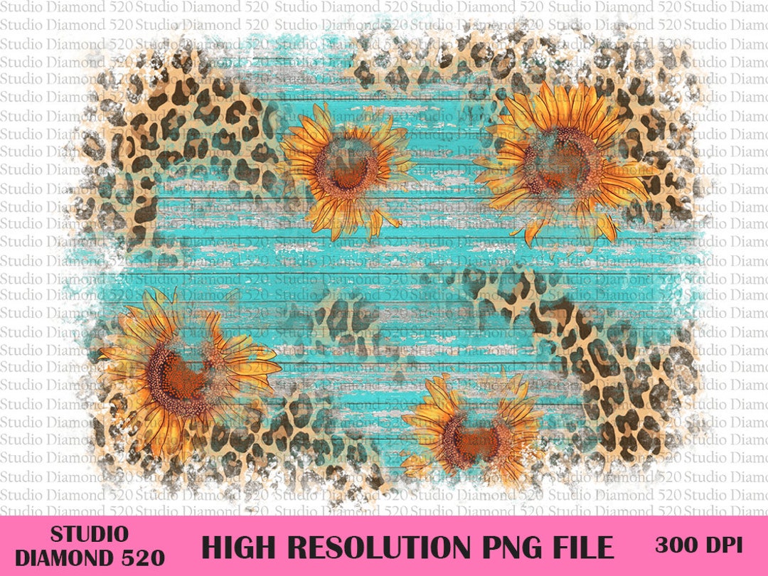 Sunflower Leopard Blue Wood Background Png, Flower Wooden Leopard ...