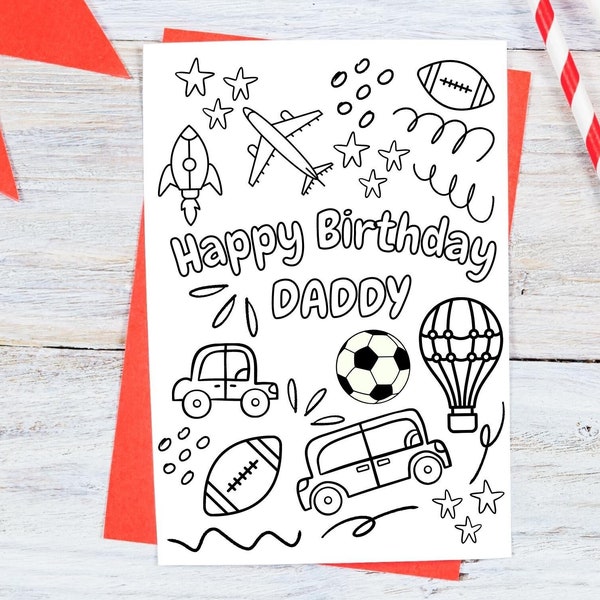 Happy Birthday Daddy Card Coloring - Etsy