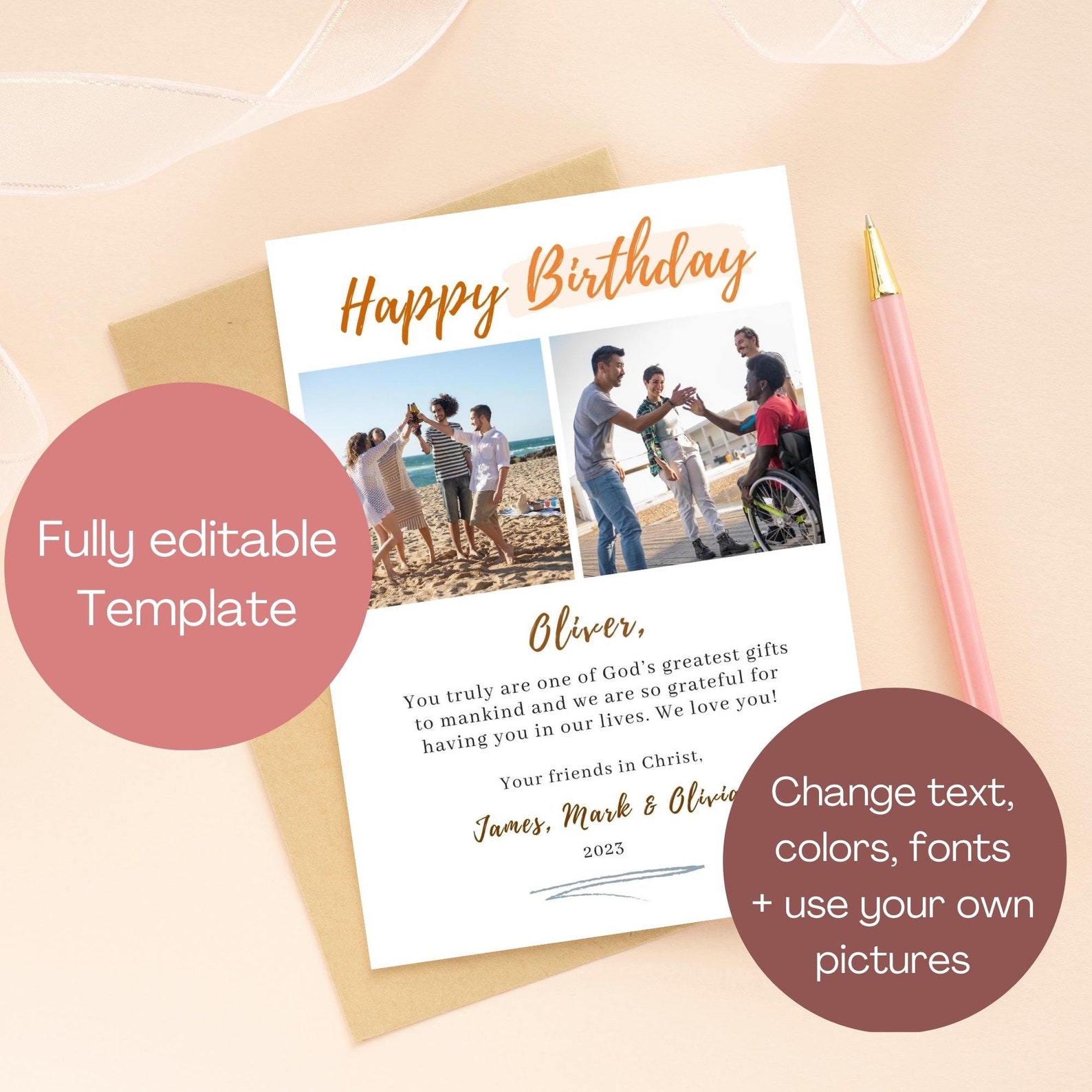 Christian Birthday Card Template Editable Birthday Card for - Etsy