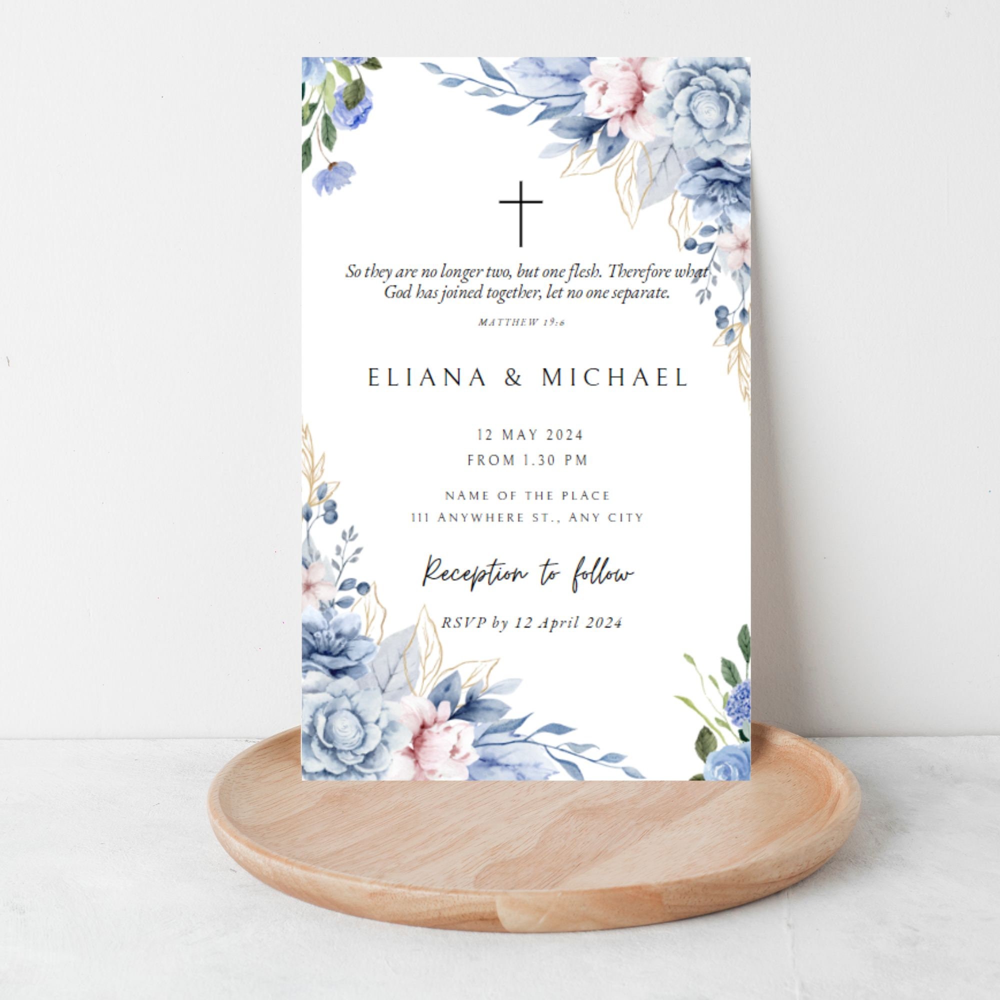 Editable Christian Wedding Invitation Template, Printable Bible Verse Wedding Invitation Card ...