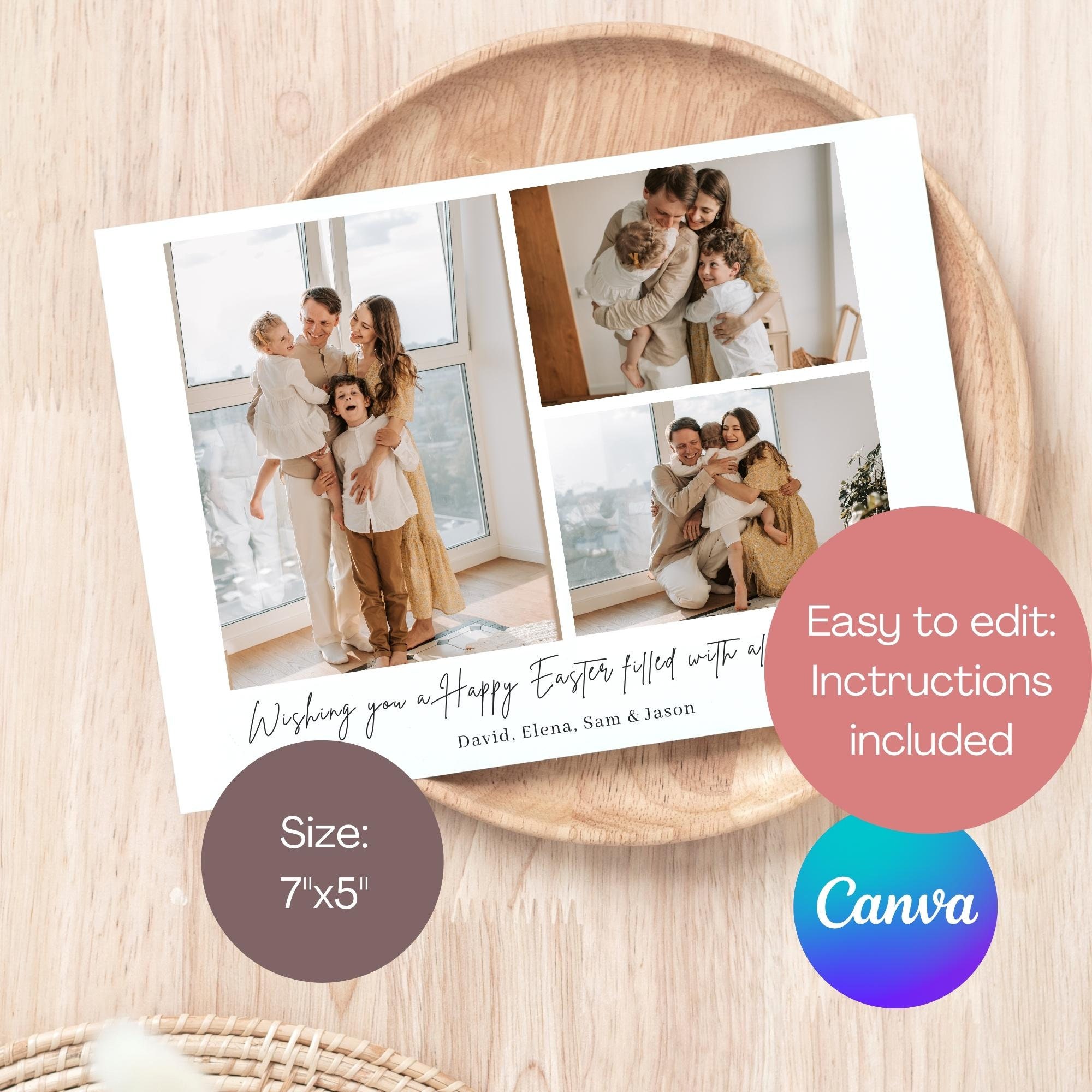 Printable Easter Family Photo Card: Editable Canva Template (7x5) - Etsy