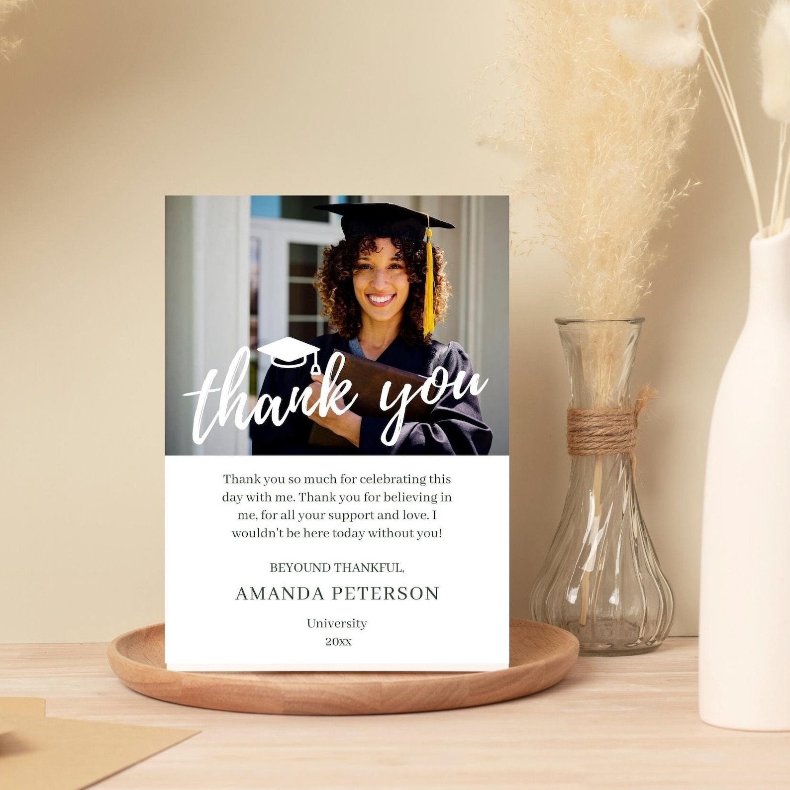 Graduation Thank You Card Template, Personalized Graduation Card With ...