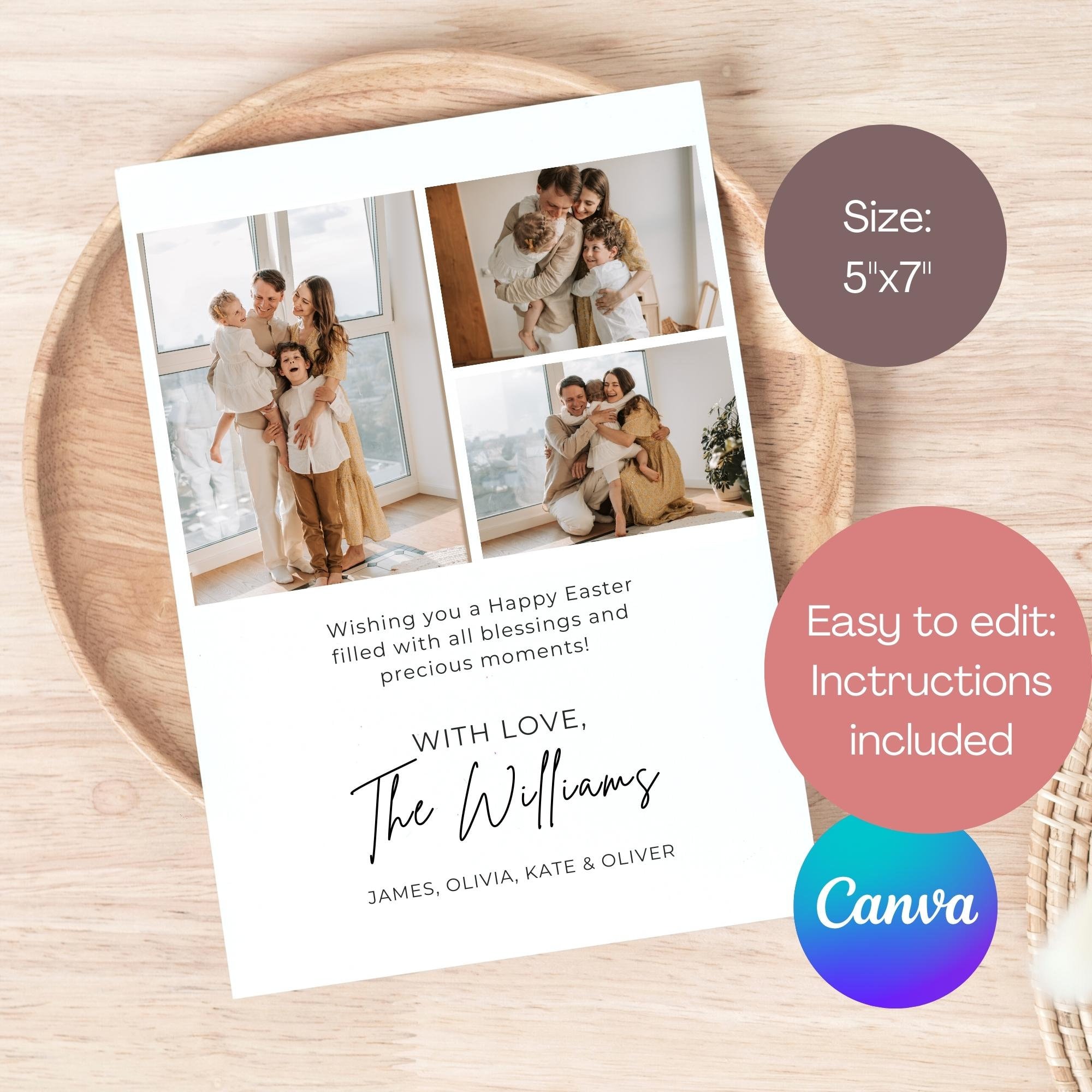 Printable Easter Family Card With Photo, Editable Easter Greeting Card ...