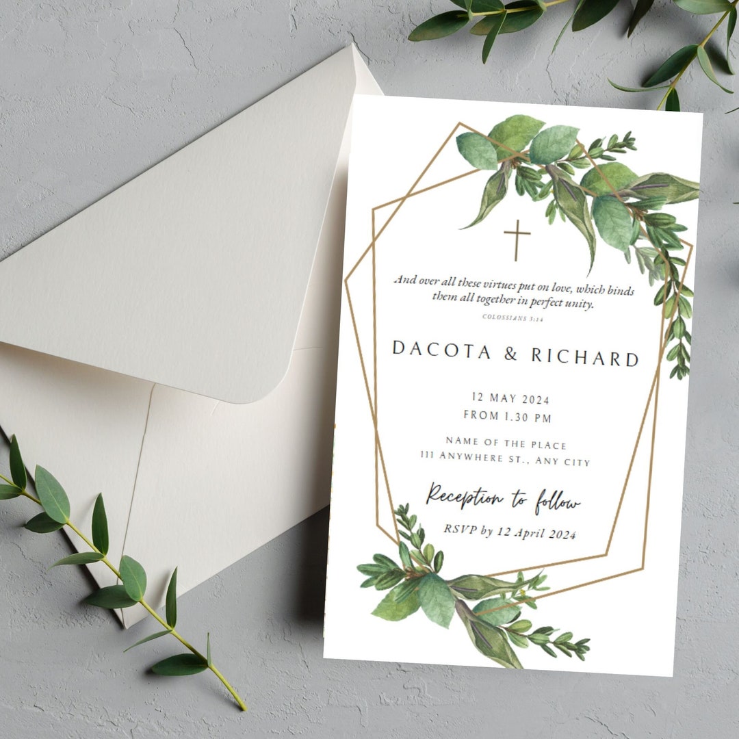 Editable Christian Wedding Invitation Template: Bible Verse, Greenery (digital Download) - Etsy
