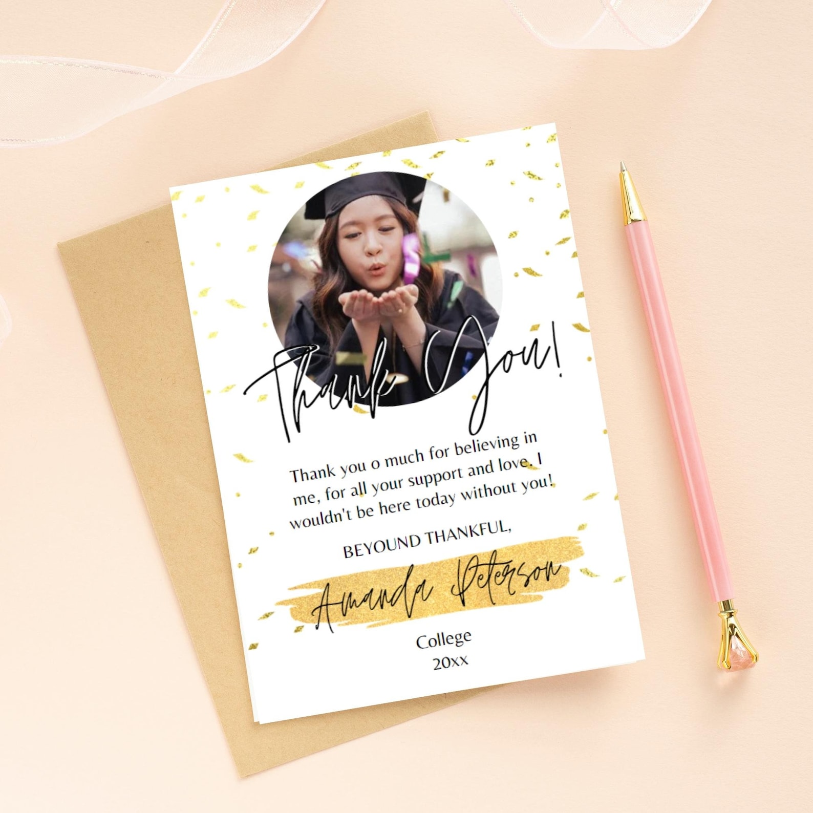 Graduation Thank You Card Template, Personalized Graduation Card With ...