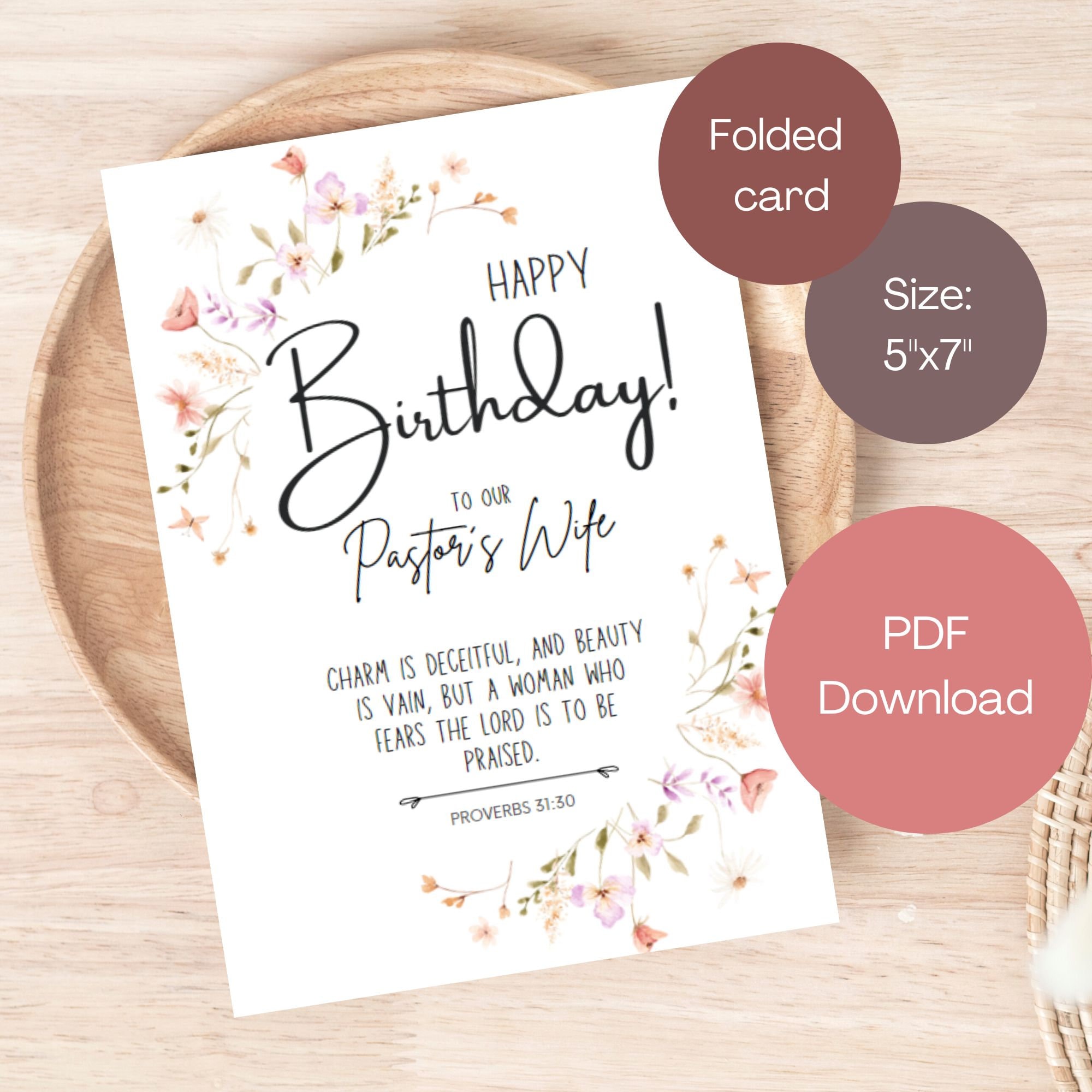Printable Birthday Card for Pastor's Wife, Scripture Birthday Card for Church Pastors Wife ...