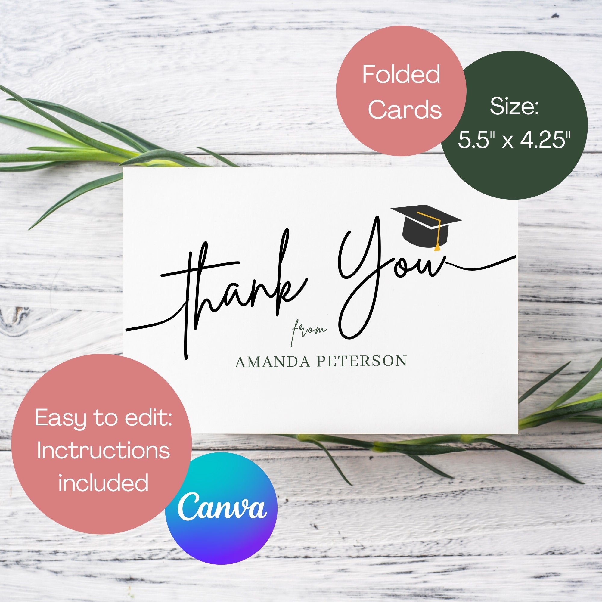 Personalized Graduation Thank You Card Template: Minimalist Design ...
