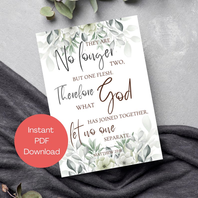 Printable Christian Wedding Card: Catholic Scripture Bible Verse (PDF ...