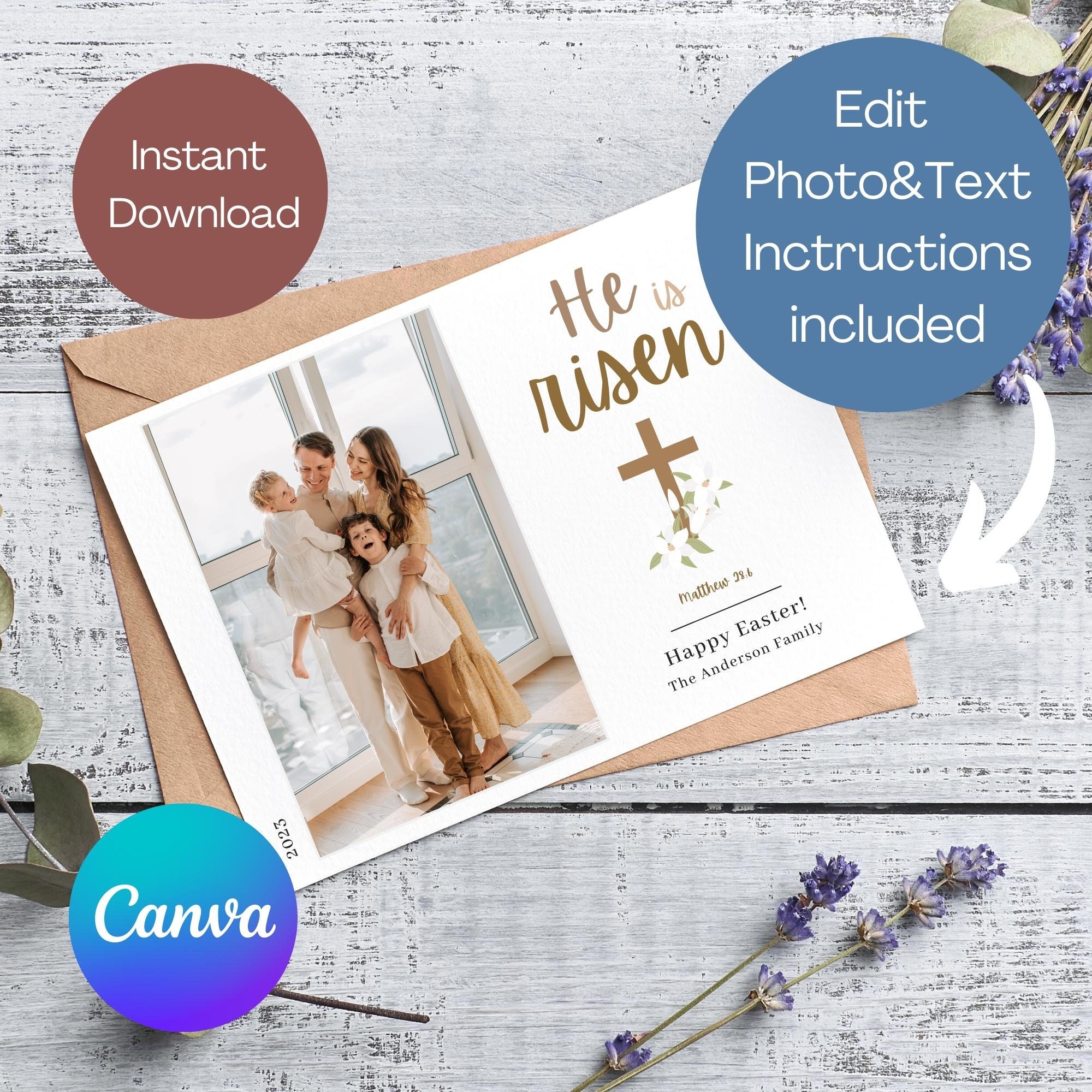 Printable Easter Family Photo Card: Editable Canva Template (7x5) - Etsy