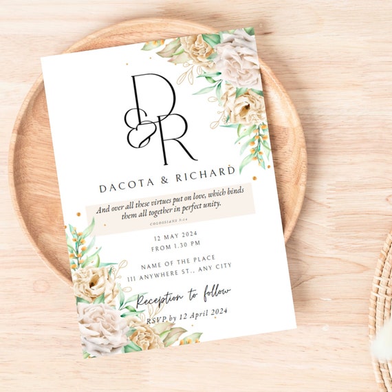 Editable Christian Wedding Invitation Template Printable Bible Verse Wedding Invitation Card Canva Editable Template Instant Download Etsy