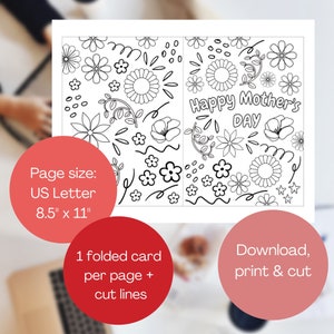 Printable Mother's Day Coloring Card, Folded Funny Mother's Day Card ...