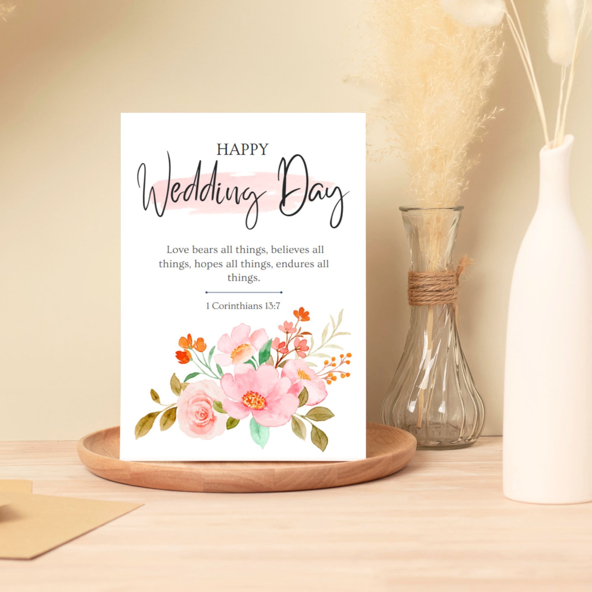 Printable Christian Wedding Card, Scripture Wedding Congratulations Day ...