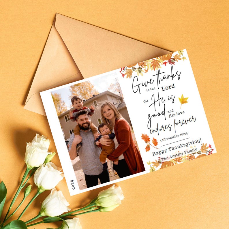 Editable Christian Thanksgiving Photo Card: Bible Verse (digital ...