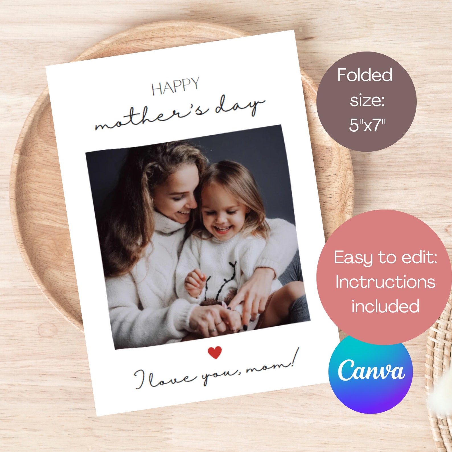 Editable Mothers Day Card With Photo Card for Mom for - Etsy
