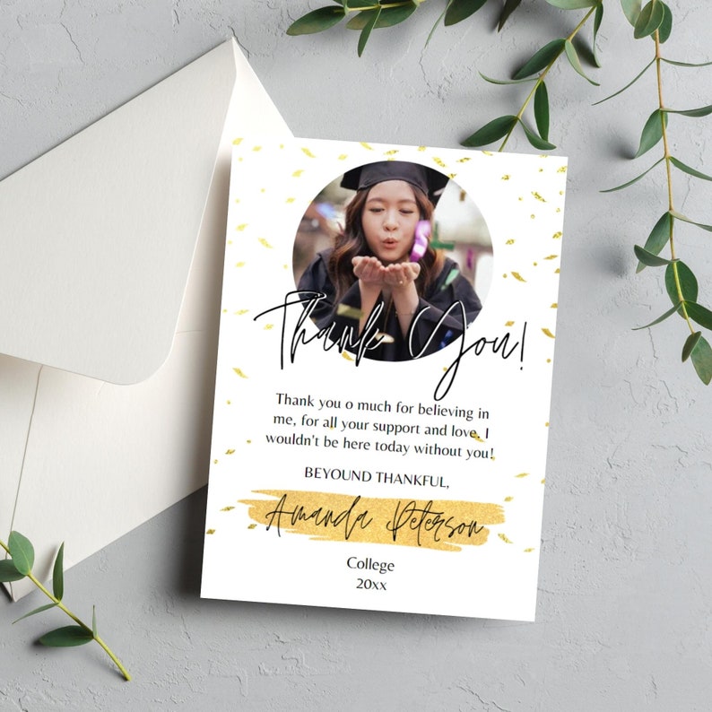 Graduation Thank You Card Template, Personalized Graduation Card With ...
