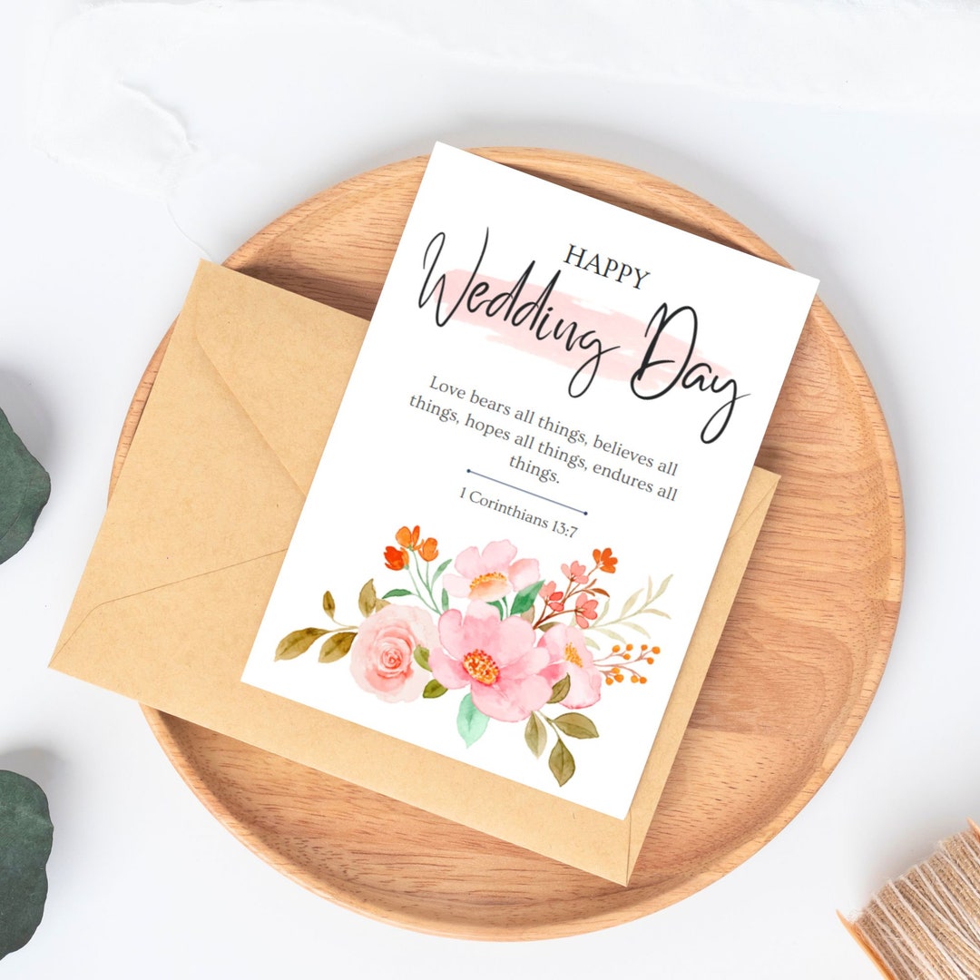 Printable Christian Wedding Card, Scripture Wedding Congratulations Day Card, Christian Bible ...